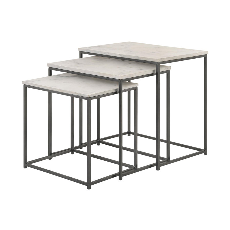 17 Stories Maurese 3 - Piece Nesting Table with Marble Top in White and Black | Wayfair
